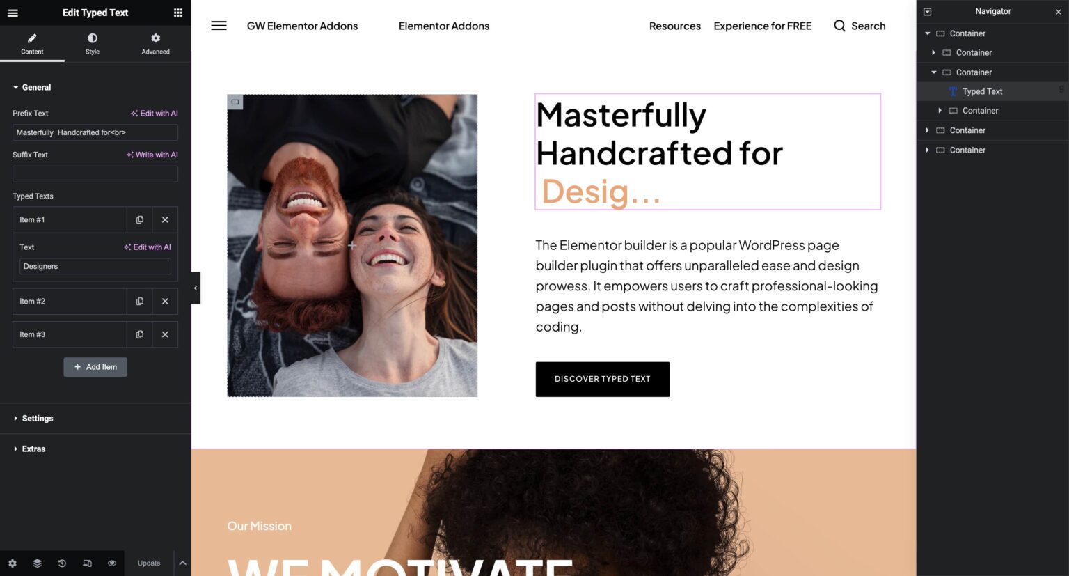 Typed Text Elementor Widget - GW Elementor Addons & Themes Documentation