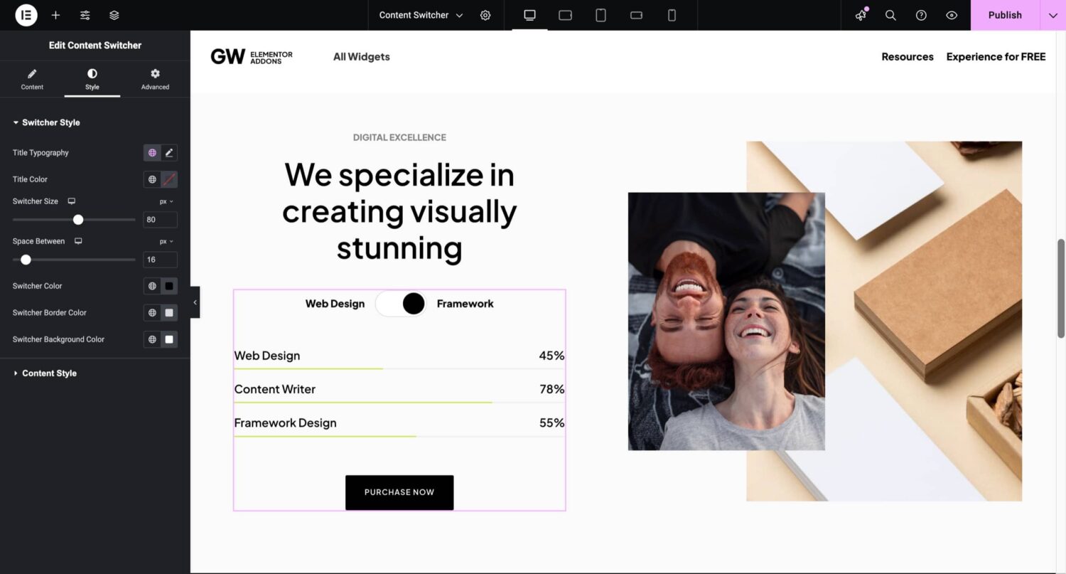 Content Switcher Elementor Widget - GW Elementor Addons & Themes ...